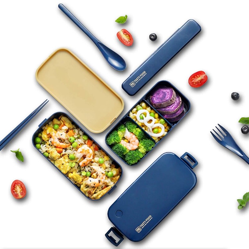 Lunch Box, 2-Layer Bento Box Cutlery Set, Lunch Boxes for Kids Adults ...