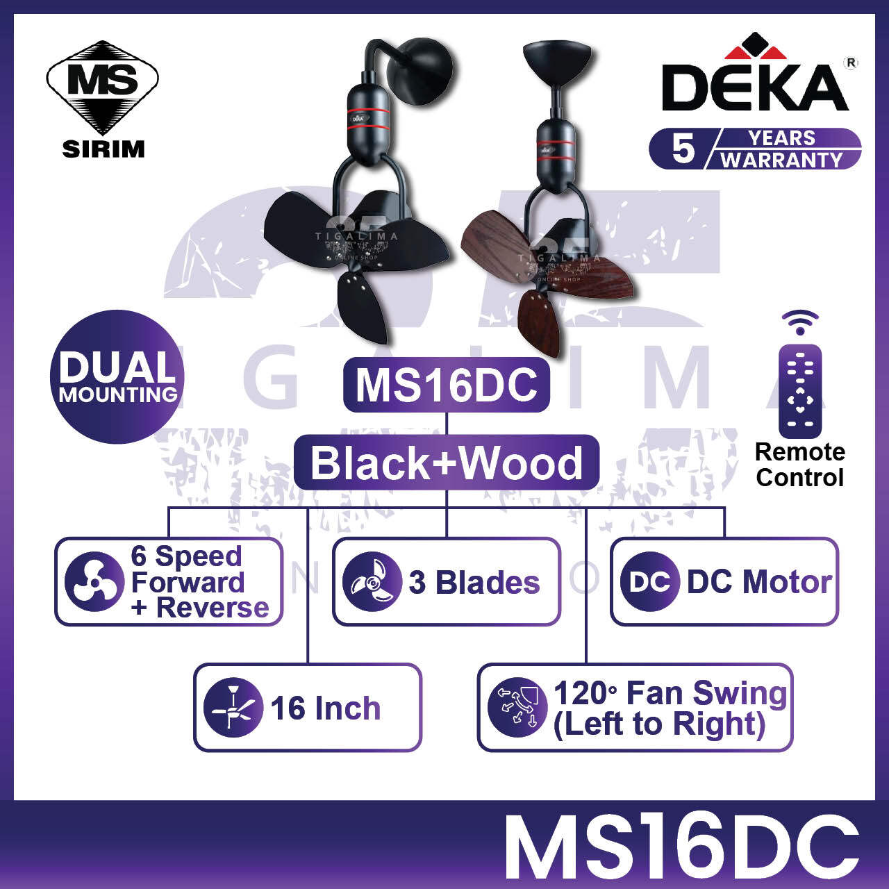 DEKA MS16DC ECOLUXE E388 16Inch 3 Blades Remote Control Deka Ecoluxe ...