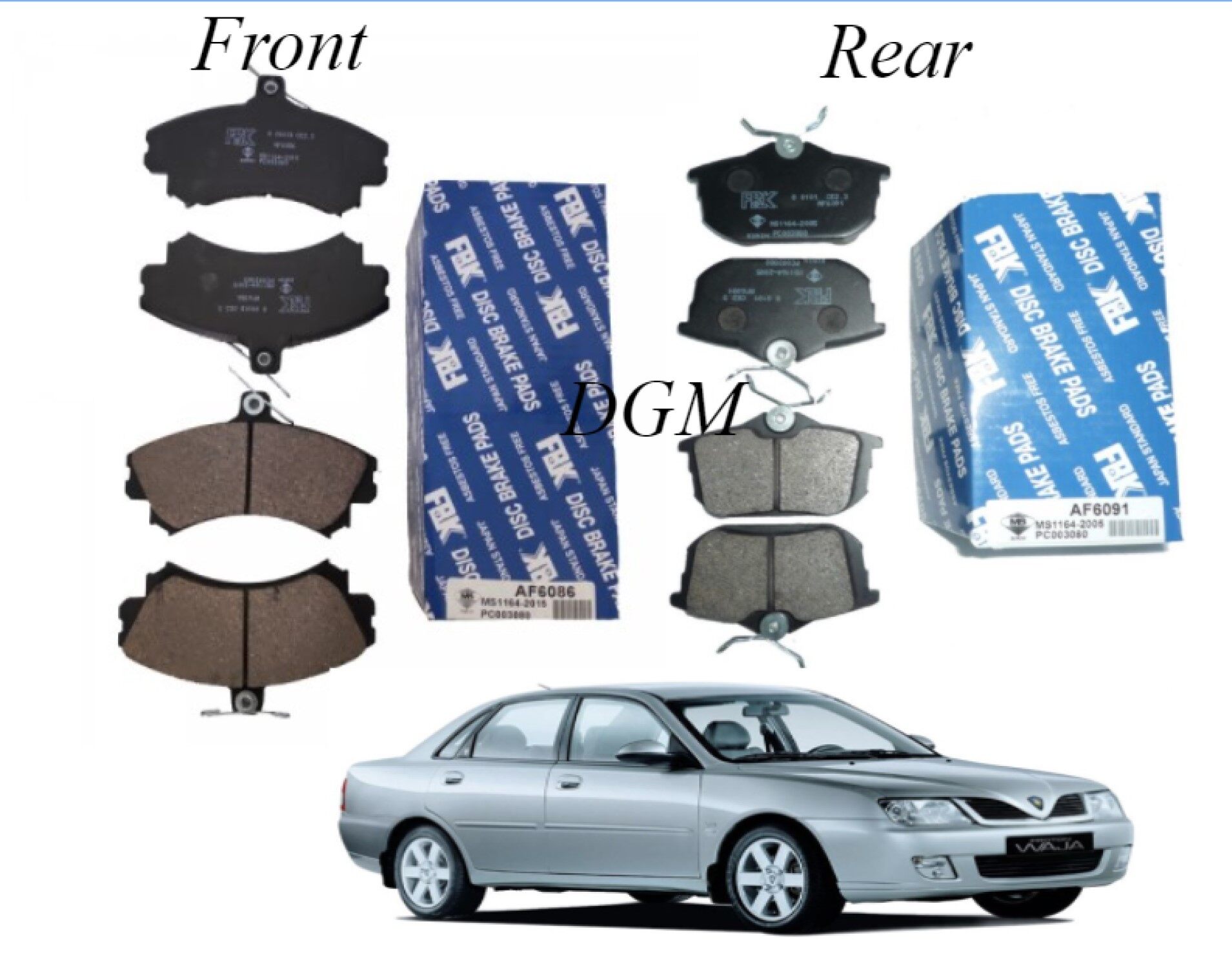 FBK Proton Waja 1.6 Front & Rear Disc Brake Pad (AF6086 & AF6091) (1Car ...