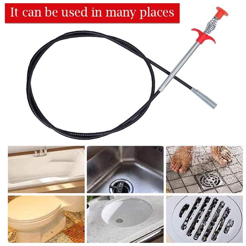 90cm Drain Snake Spring Pipe Dredging Tool Dredge Unblocker Drain Clog ...