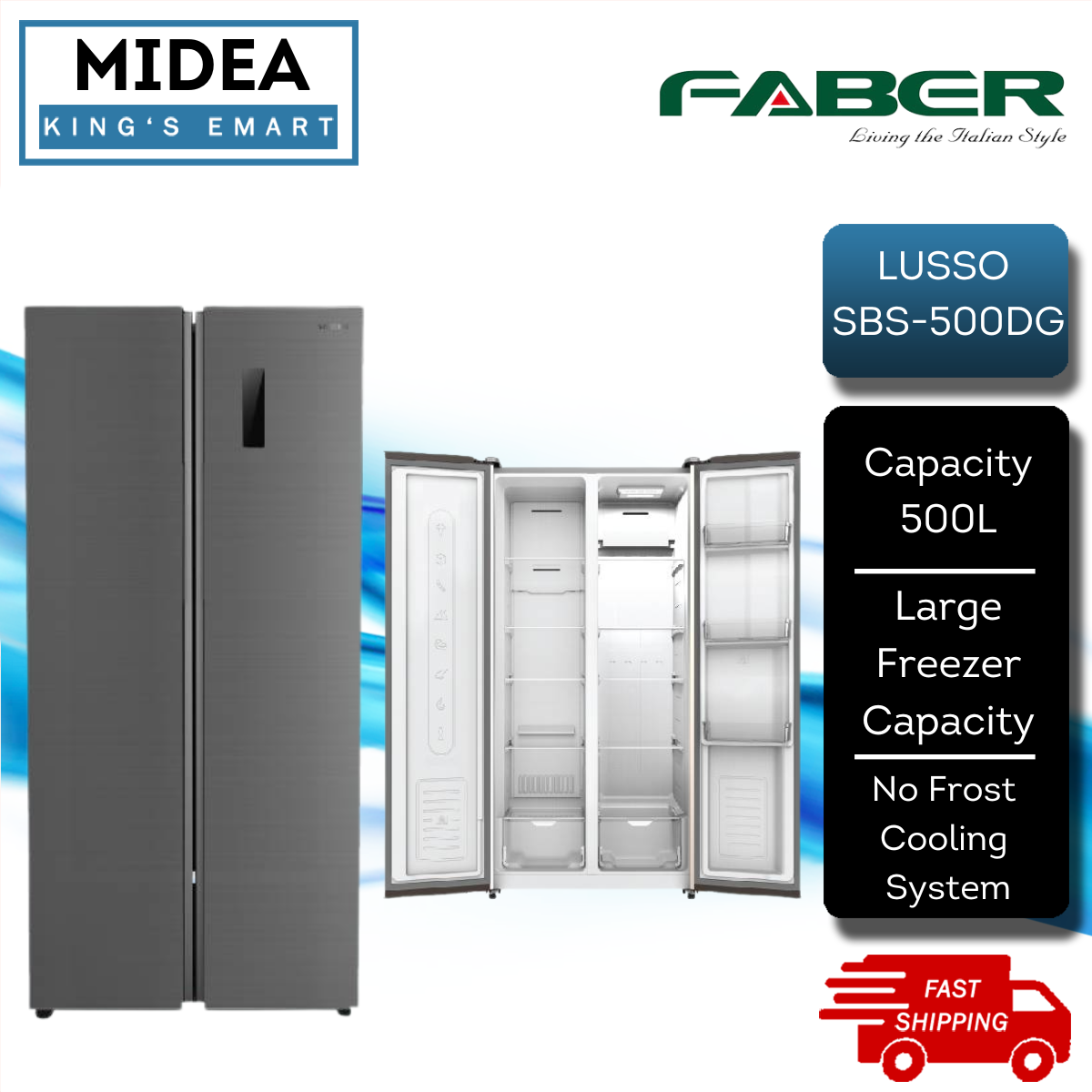 [Delivery by Seller] FABER 500L Side By Side Inverter No Frost Fridge ...