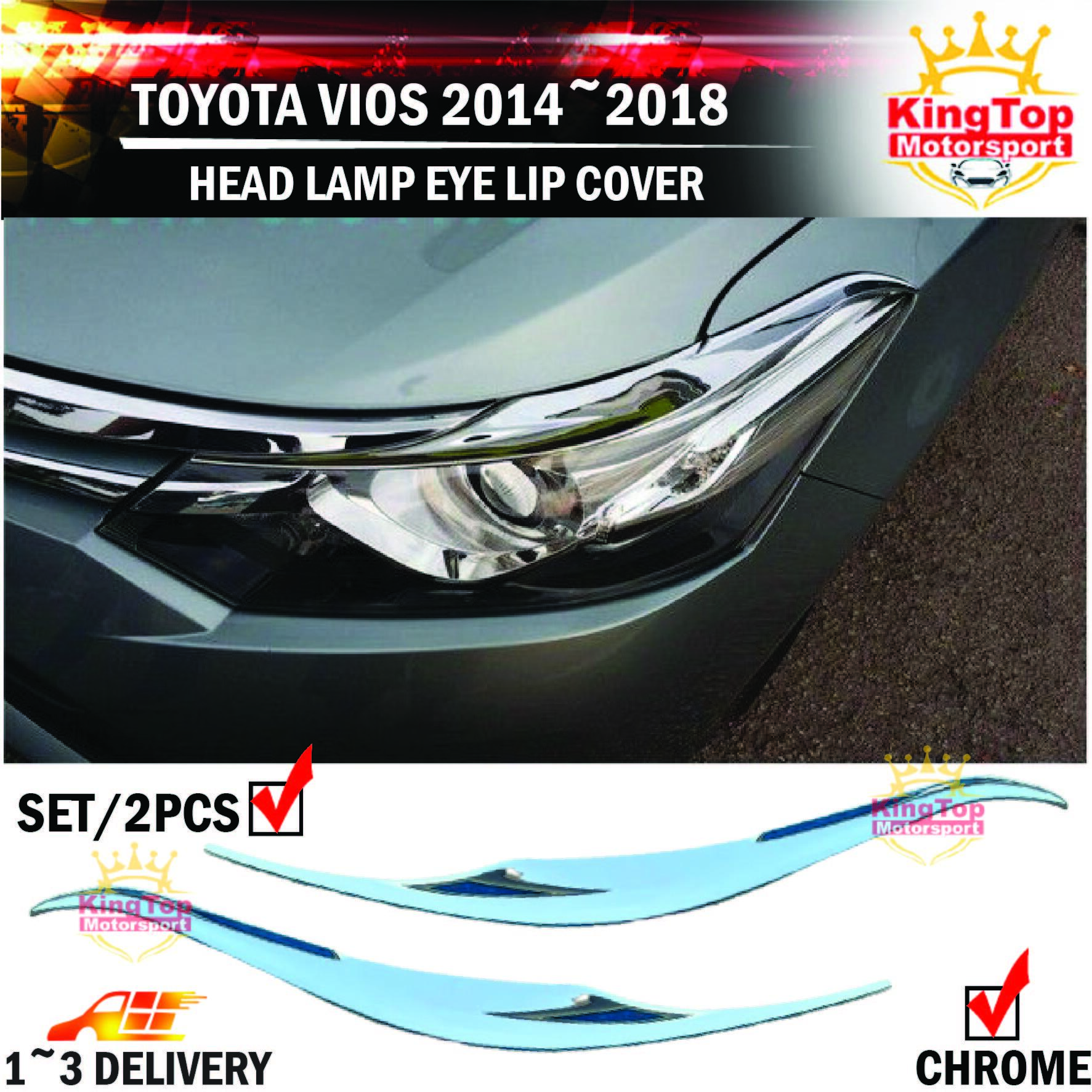 Toyota Vios Head Lamp Chrome Eyelid Front Head Light Lamp Eyebrow ...