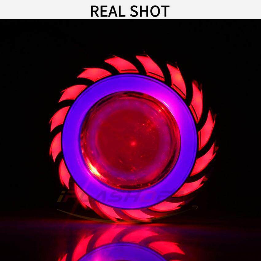 iFlashDeal Motorcycle Headlight LED Angel Devil Eye Blue + Red Spot ...