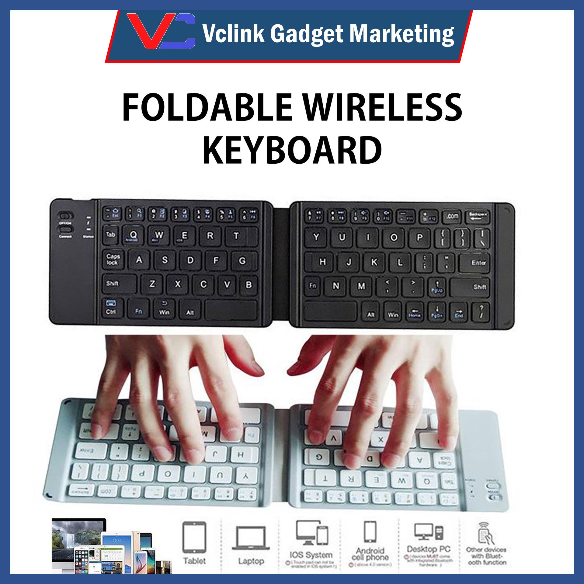 Foldable Mini Portable Bluetooth Wireless Folding Keyboard BT3.0 Keypad ...