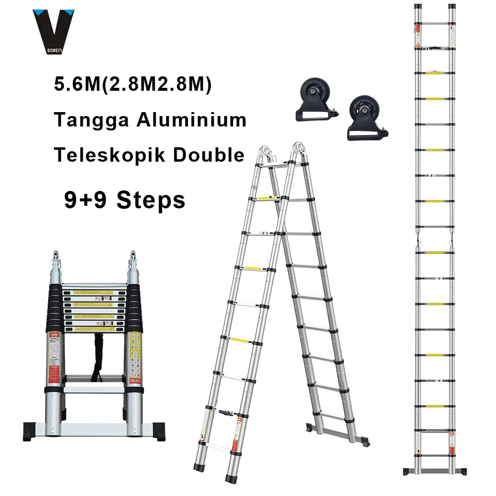 BOWEITI Double Sided Two Way Multipurpose Telescopic Extendable Aluminium Ladder Tangga Lipat ...