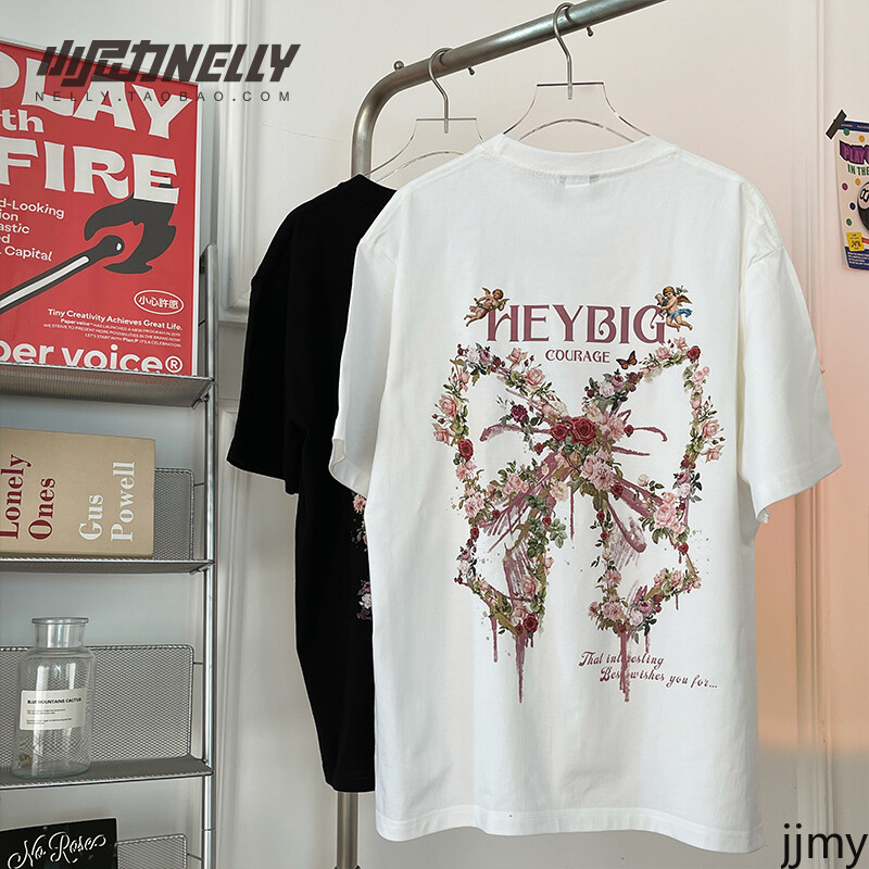 Ins Bow ฤดูร้อนแบรนด์อเมริกันดอกไม้ผีเสื้อแขนสั้นเสื้อยืดผู้ชายและ ...