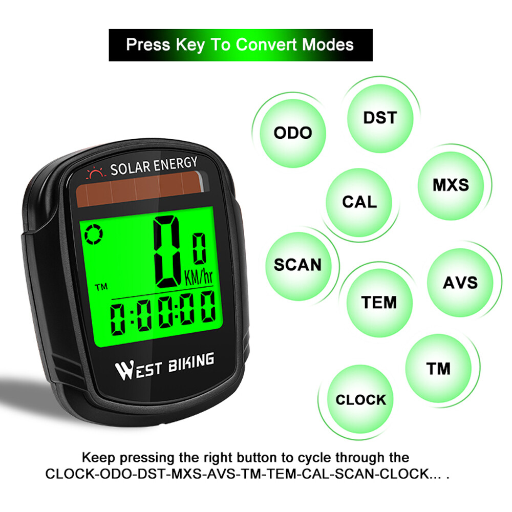 TOMSHOO Solar Powered Bike Computer Wireless Waterproof Bicycle ...