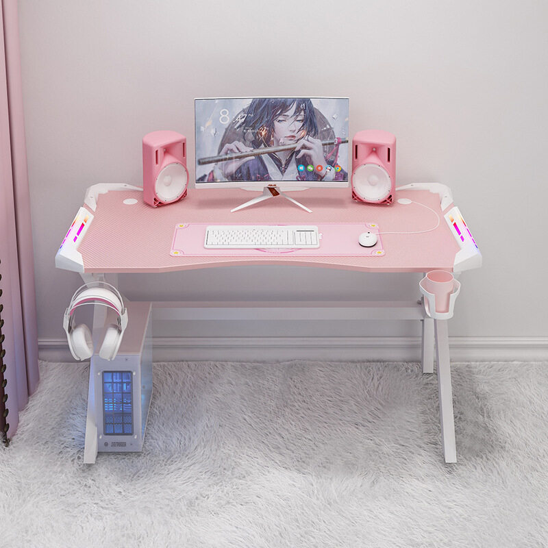 PINK GAMING TABLE LED RGB CARBON FIBER DESK with LED lights ...