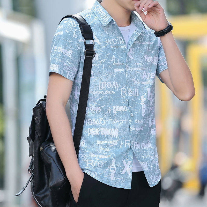New 2022 Short Sleeved Shirt Mens Ice Silk Breathable Summer Korean