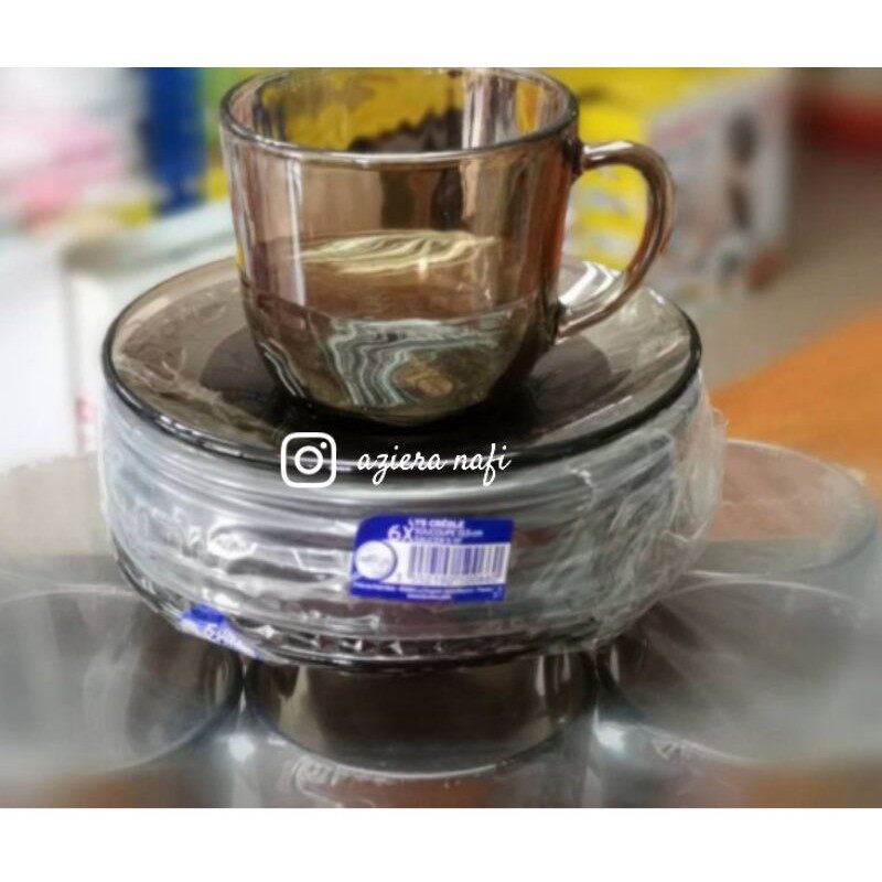 6 BIJI CAWAN & PIRING SET DURALEX HITAM | Lazada