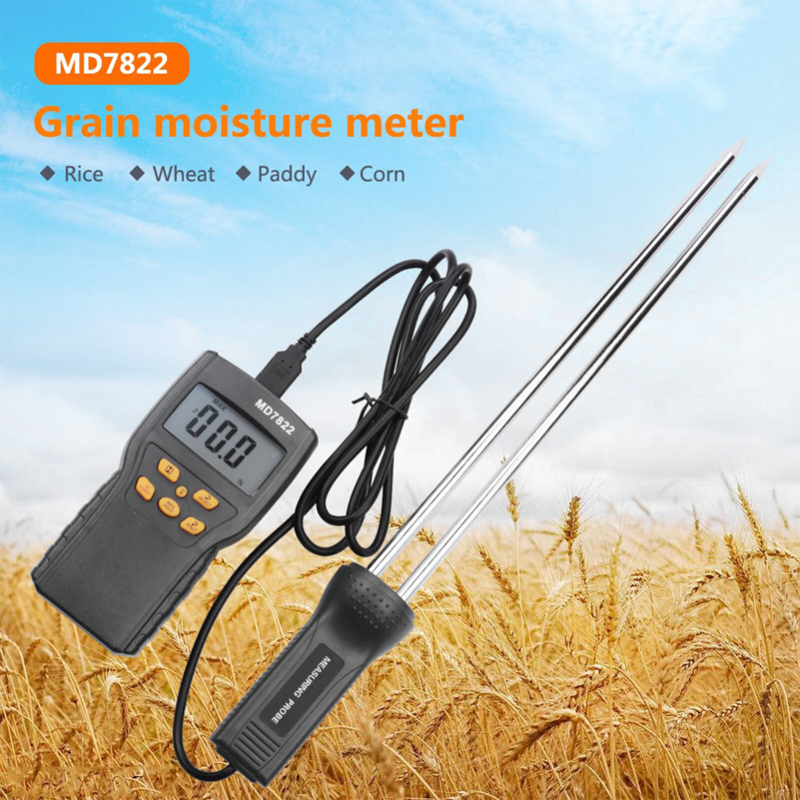 Grain Moisture Meter LCD Digital Wheat Paddy Rice & Corn Meter Grain ...