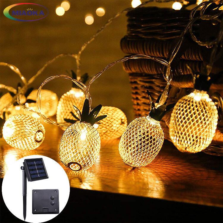 MIAOKA LED Pineapple Solar String Light Waterproof Solar Powered Hanging Light for Outdoor ...