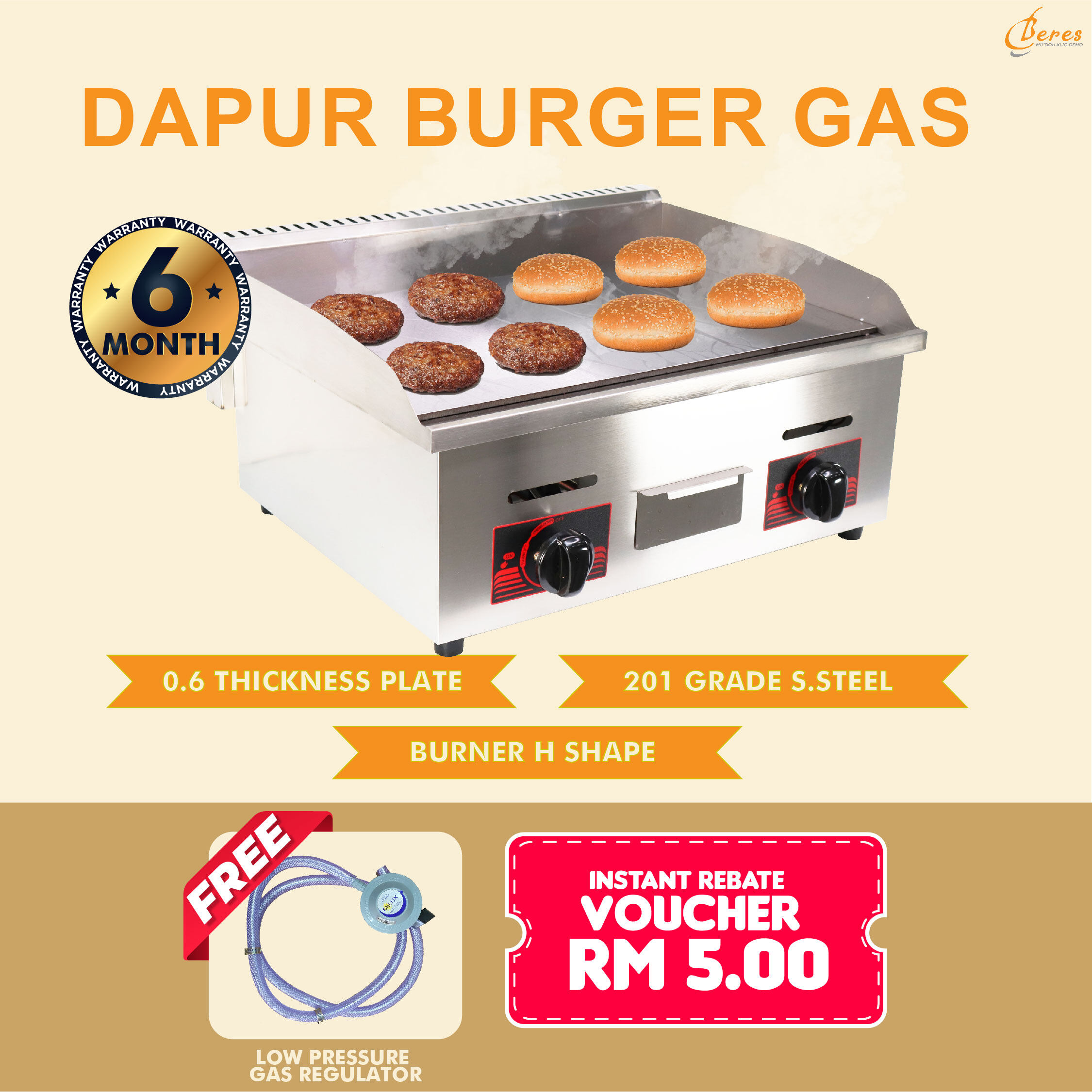 BERES Commercial Stainless Steel Griddle Gas Griddle Dapur Burger Dapur ...