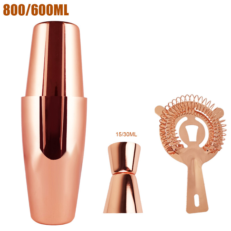 3 Piece Bartender 800ml/600ml Black Rose Gold Cocktail Shaker Set For ...