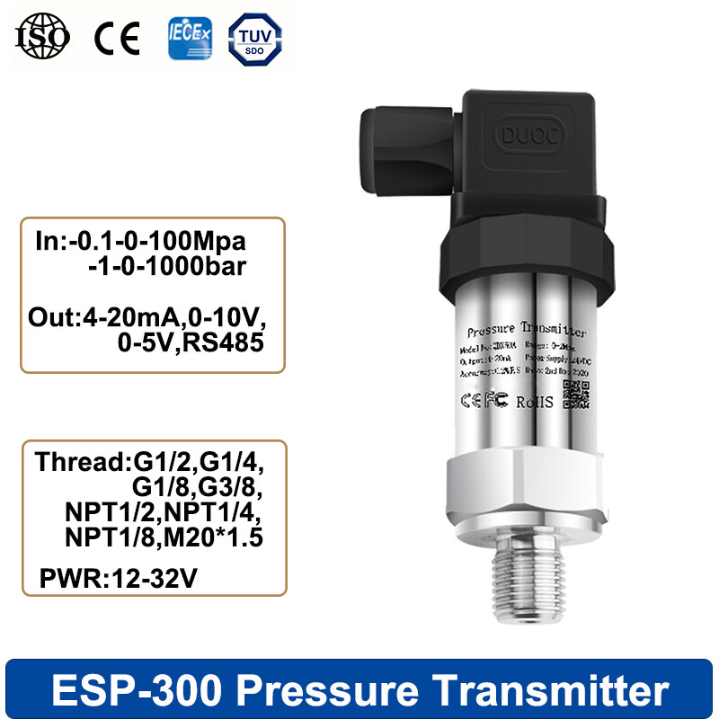 Pressure Transmitter Range -1-0-1000bar 4-20ma 0-10V Output Water Tank Oil Gas G1/4 Thread Size ...