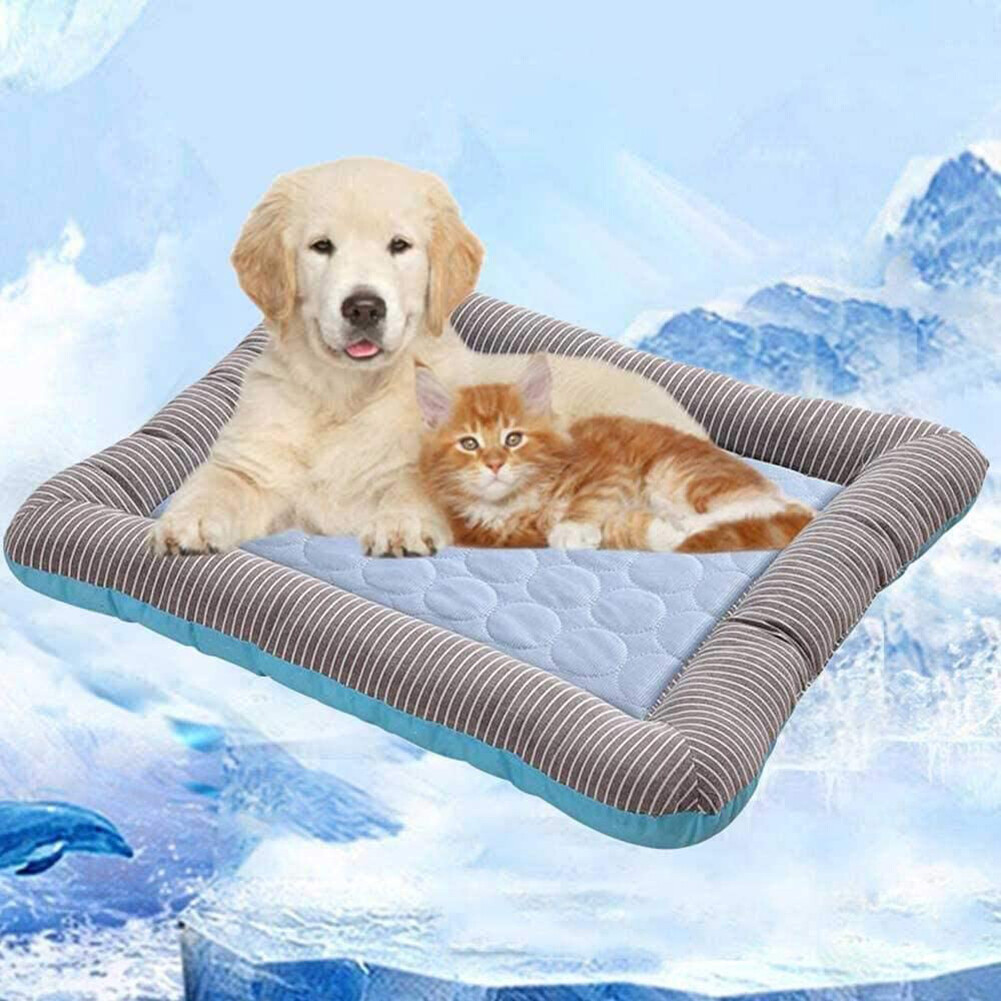 Cat Self Cooling Mat Bed Summer Cool Washable Ice Silk Pet Small Medium ...
