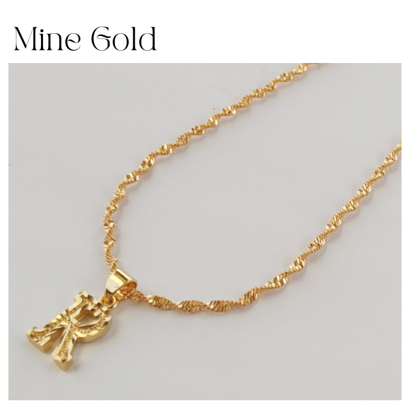 Rantai Leher Gila-Gila dan Loket Huruf - Emas Korea Women Necklace with Alphabet Pendant Emas ...