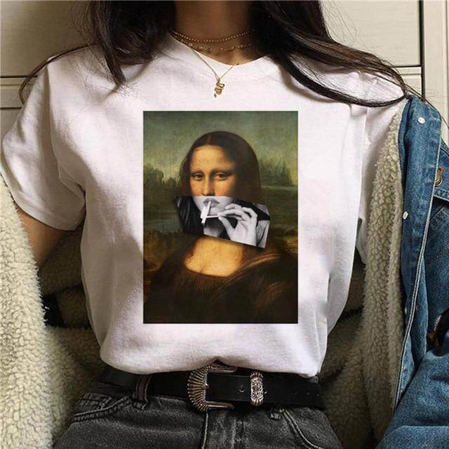 Mona Lisa ความงาม Harajuku T เสื้อผู้หญิง Ulzzang VINTAGE Graphic เสื้อ ...