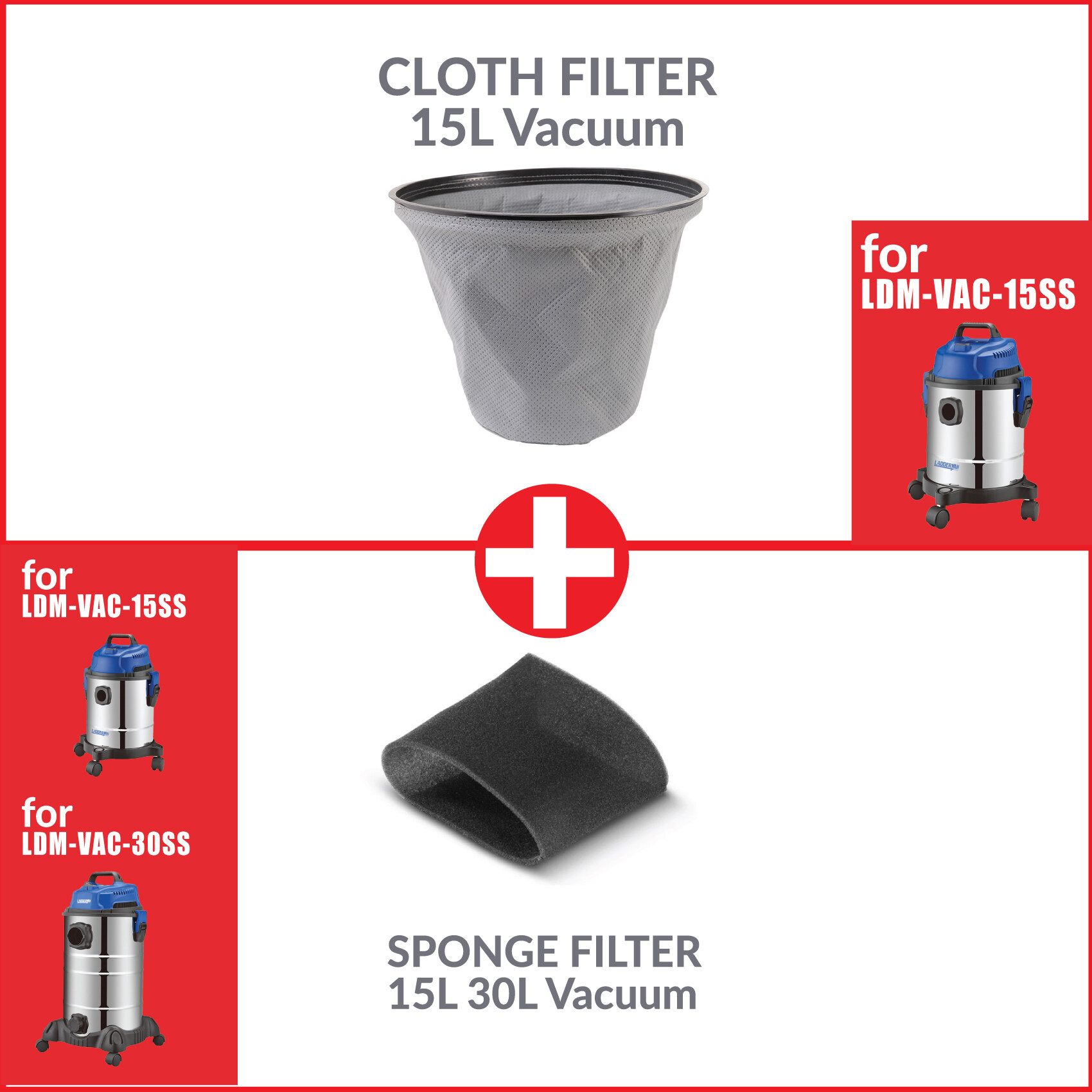 LADDERMAN 15L 30L Stainless Steel Wet and Dry Vacuum Cleaner Heavy Duty ...