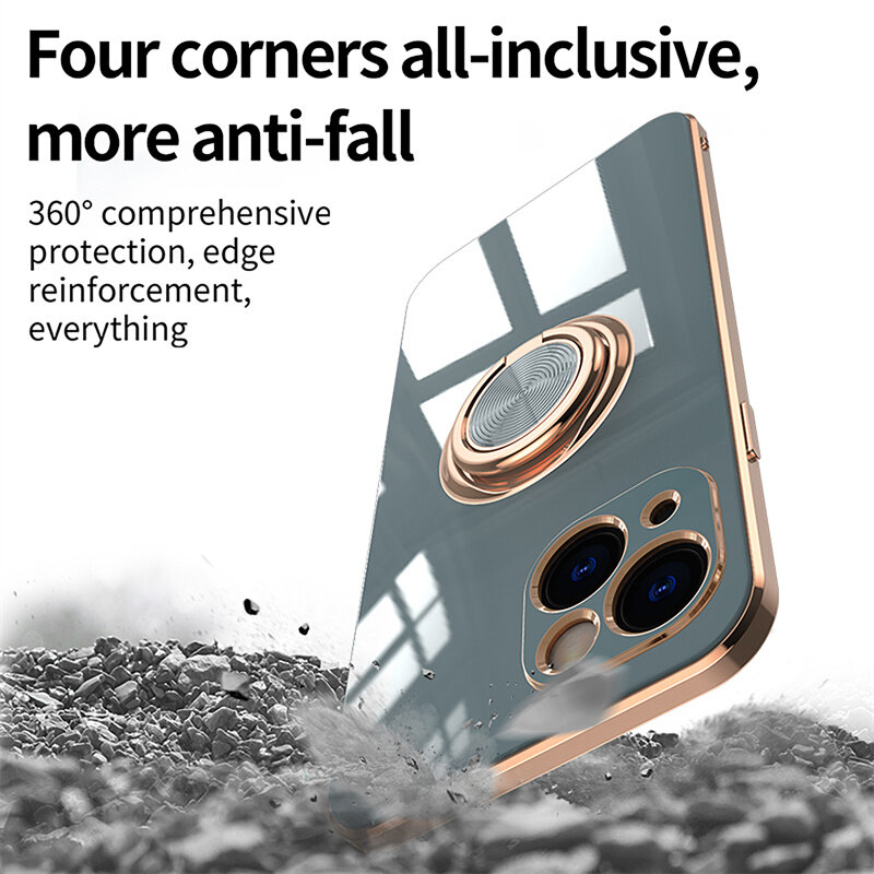 New Luxury Plating Silicone Frame Car Magnetic Lntegrated Ring Stand ...