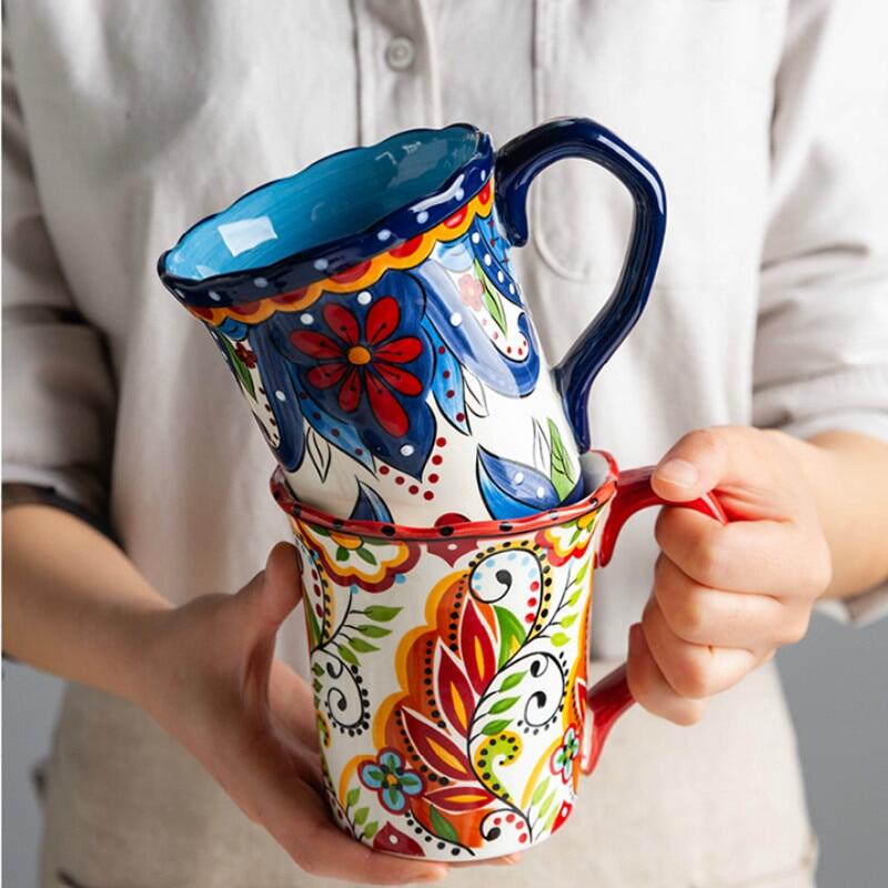 500Ml Large Bohemian Mug Ceramic Mark Cup Breakfast Coffee Milk Tea ...