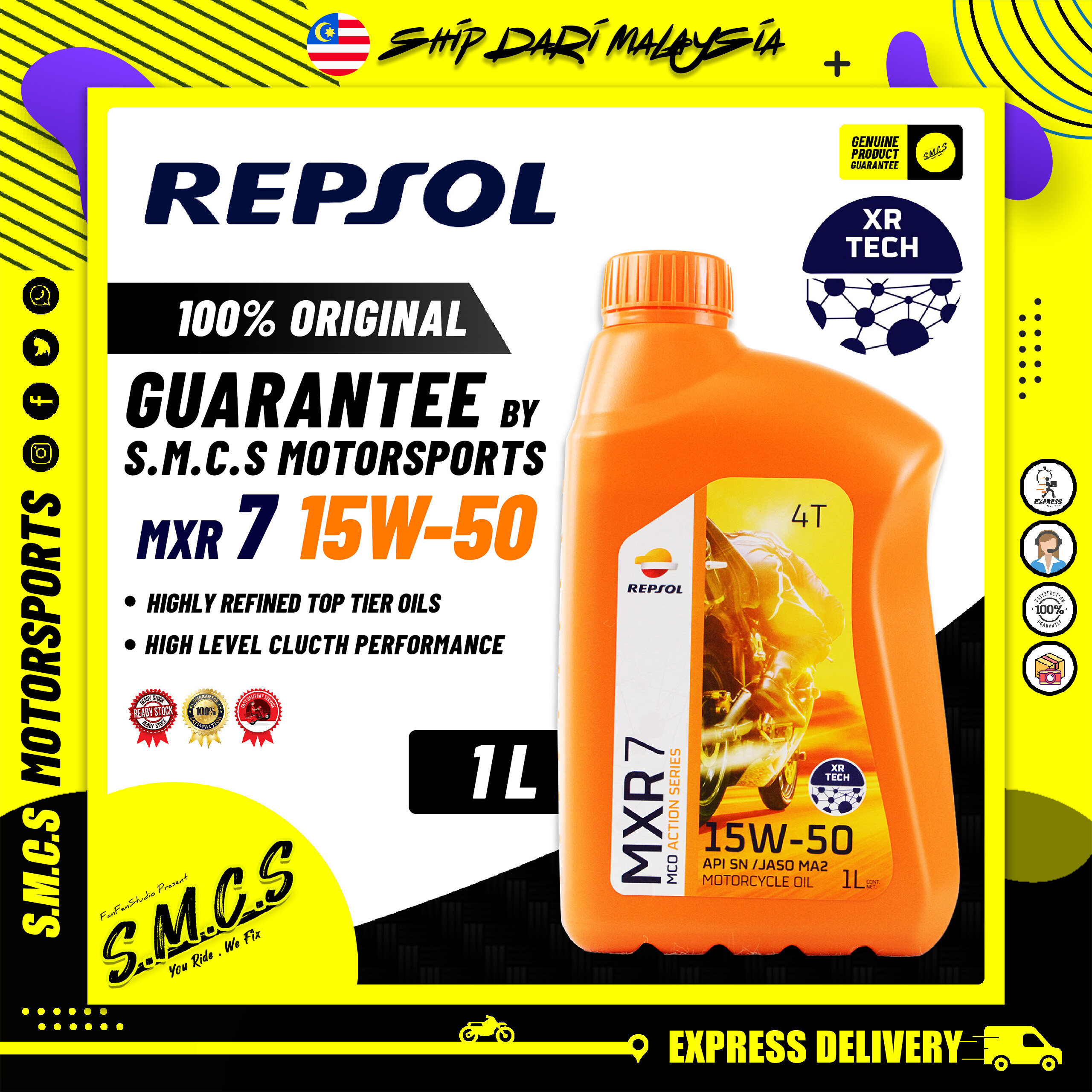 REPSOL 15W50 MXR 7 4T 1L MCO ACTION SERIES 100%ORIGINAL Minyak Hitam ...