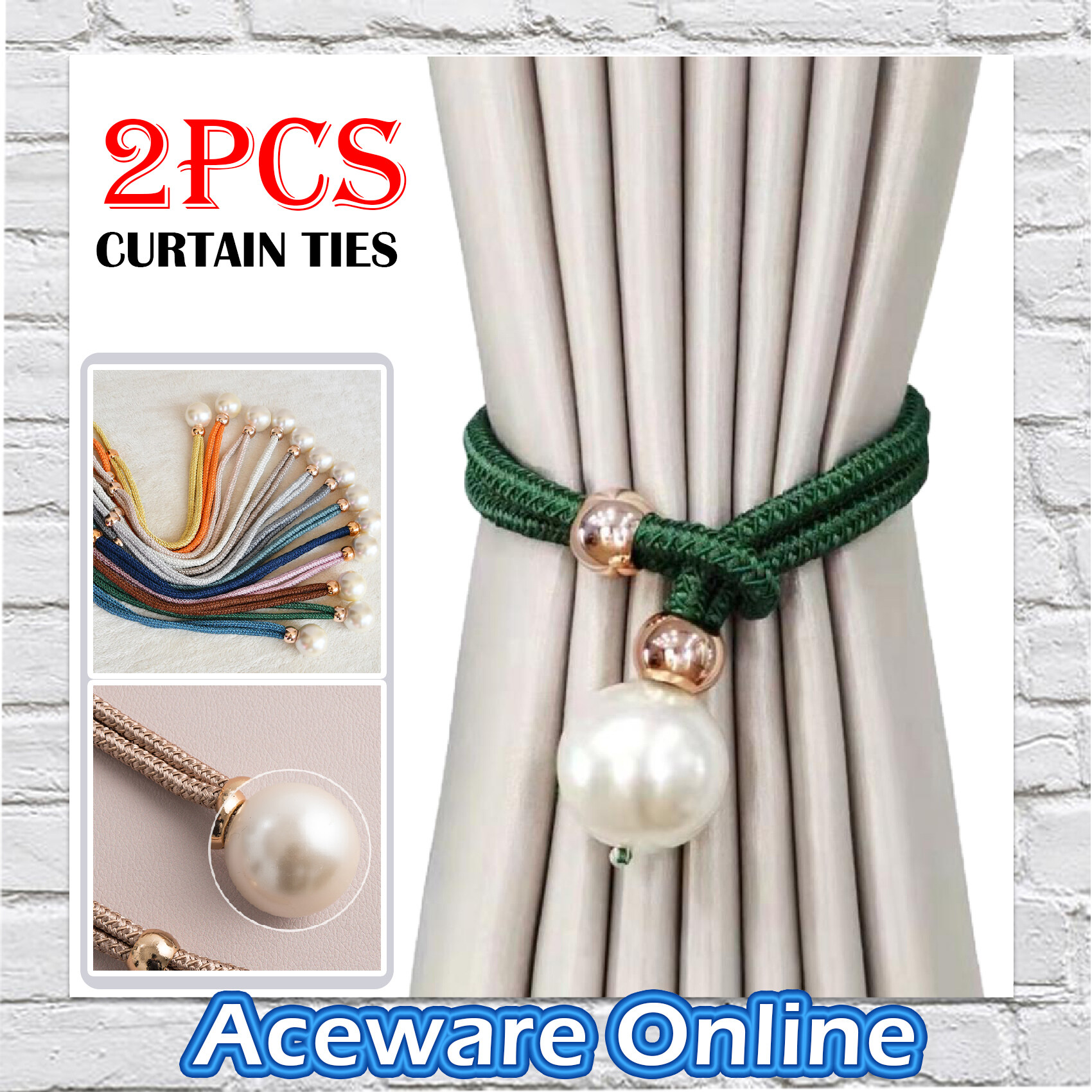 1 Pair Curtain Tiebacks Pearl Ball Design Tie Back Rope Curtain Ball ...