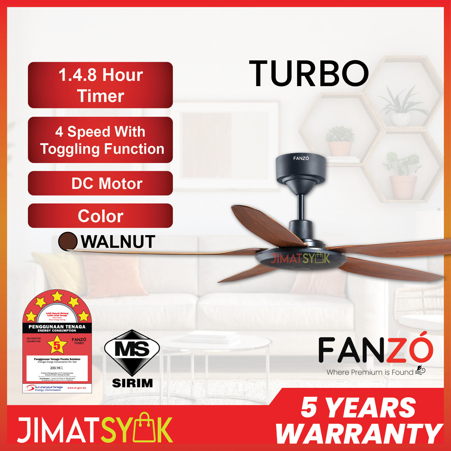 FANZÓ Fan FANZO TURBO 56Inch 5 Blades DC Motor 7 Speed With Remote ...