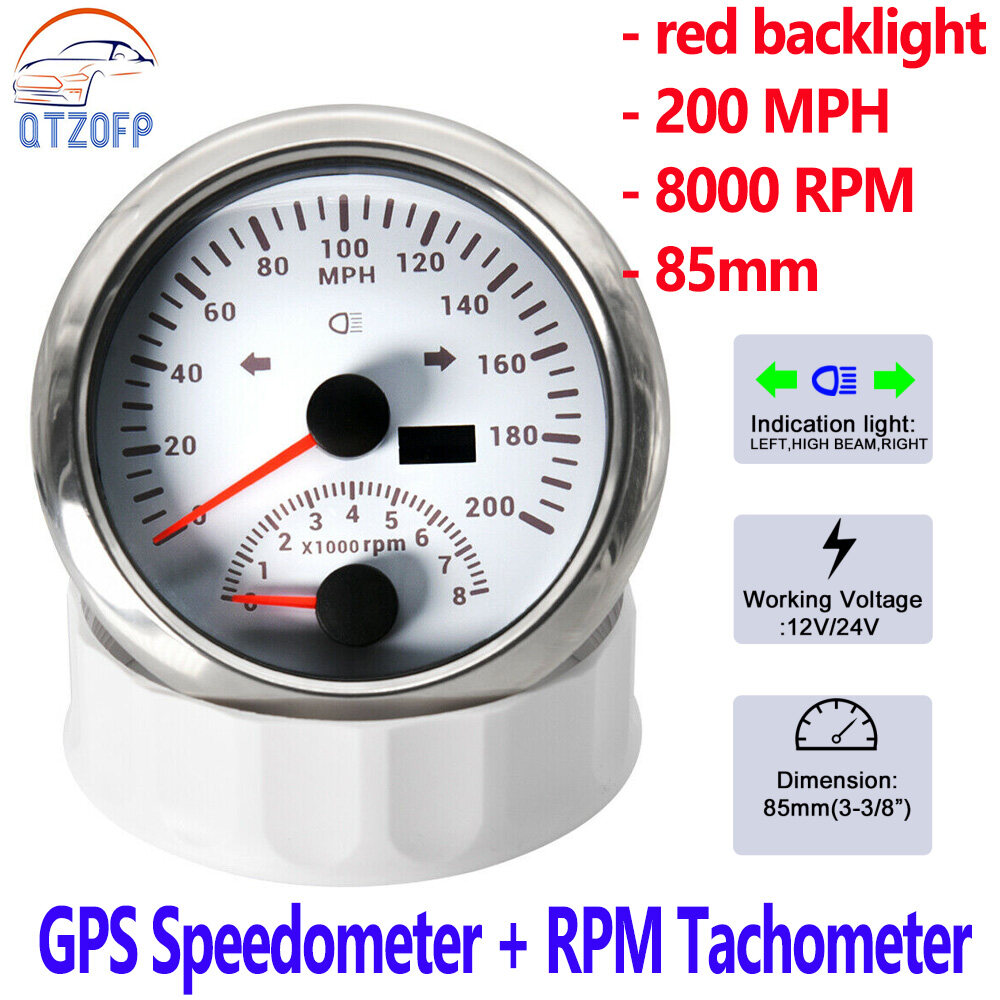 2 in 1 85mm 0-120MPH 0-200mph Car Motorcycle G-P-S Speedometer Odometer ...
