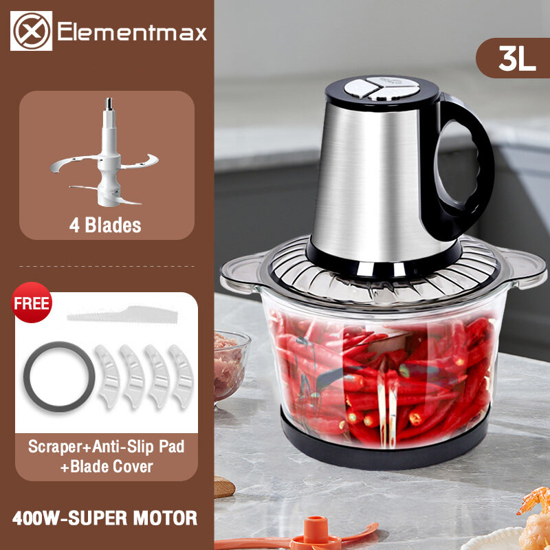 3 Speed Electric Meat Mincer 500W Power 3L Food Processor Glass Bowl Stainless Steel ...