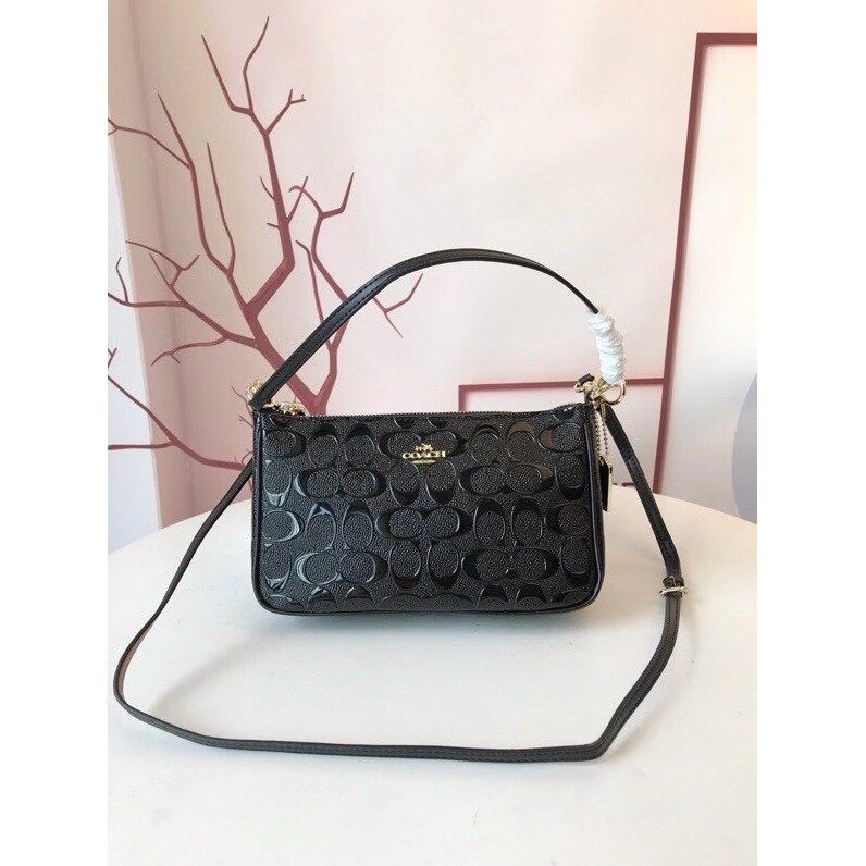 สะพายพาดลำตัวหนังกระเป๋าสะพายไหล่ลายนูนสำหรับผู้หญิงดั้งเดิม Coach ...