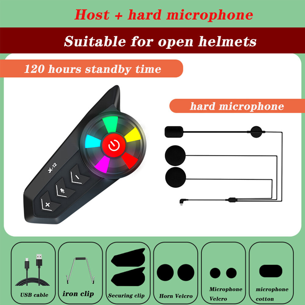 Aitemay X-12 Wireless Motorcycle Helmet Headset Handsfree Music Speaker ...