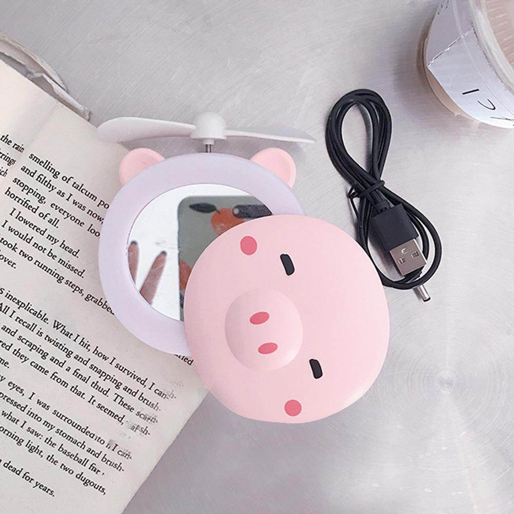 gorgeously Cartoon Pig Portable LED Fill Light Makeup Mirror Fan USB ...