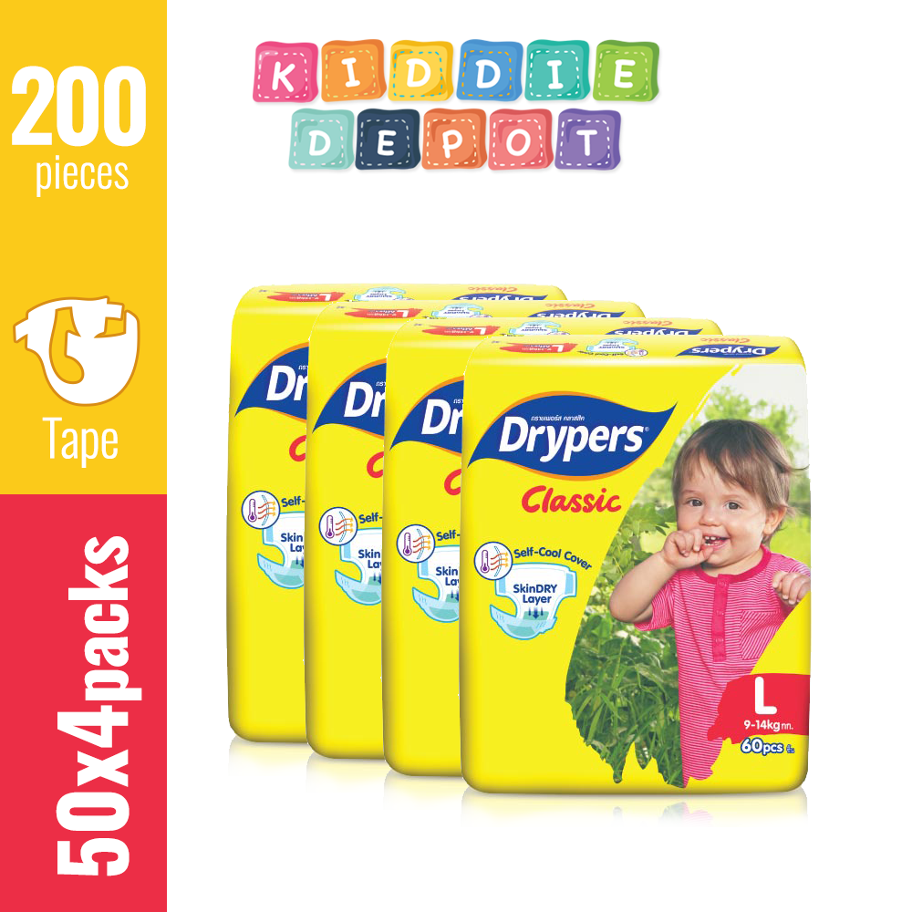 Drypers Classic Open L50 x 4 Packs (200 pcs) - Bundle Pack / READY ...