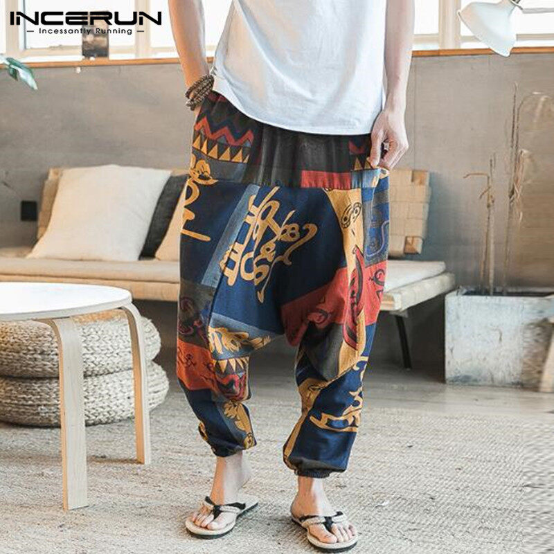 (ลดล้างสต๊อก) ChArmkpR Store INCERUN Mens Vintage Hippy Harem Wideleg ...