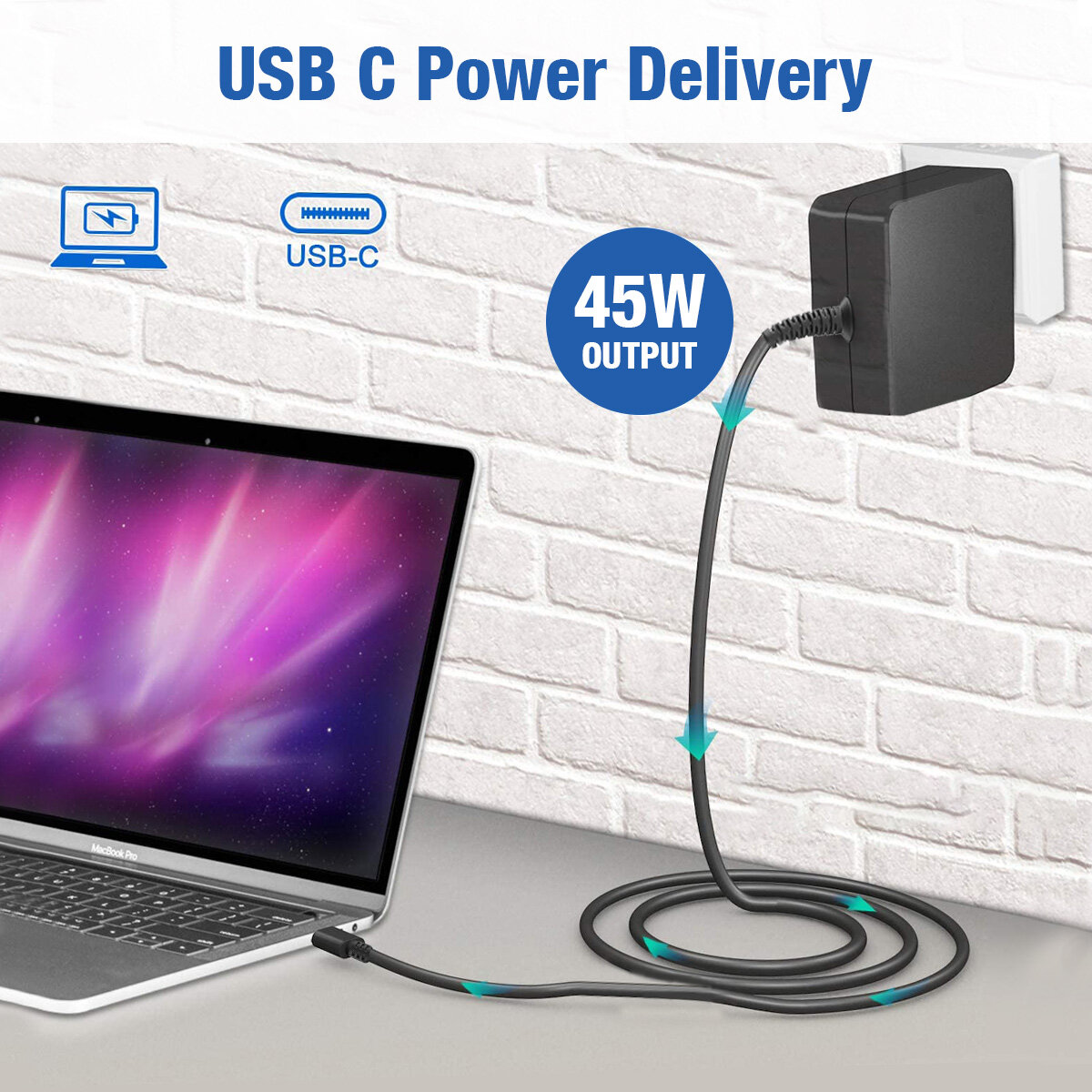 45W USB Type-C ที่ชาร์จแล็ปท็อป5V 3A 9V 3A 15V 3A 20V 2.25A อะแดปเตอร์ ...
