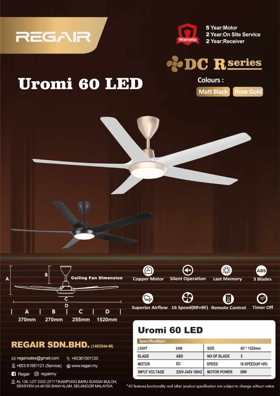 Regair Inovo Uromi 60 LED 60" Ceiling Fan With Led Light Remote Control ...