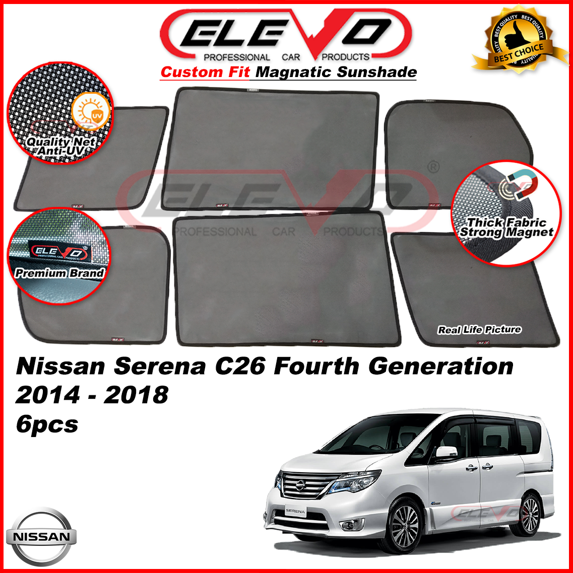 ELEVO Nissan Serena C26 Magnetic Custom Fit Sunshade Magnet Shade Sun Protection 6pcs | Lazada