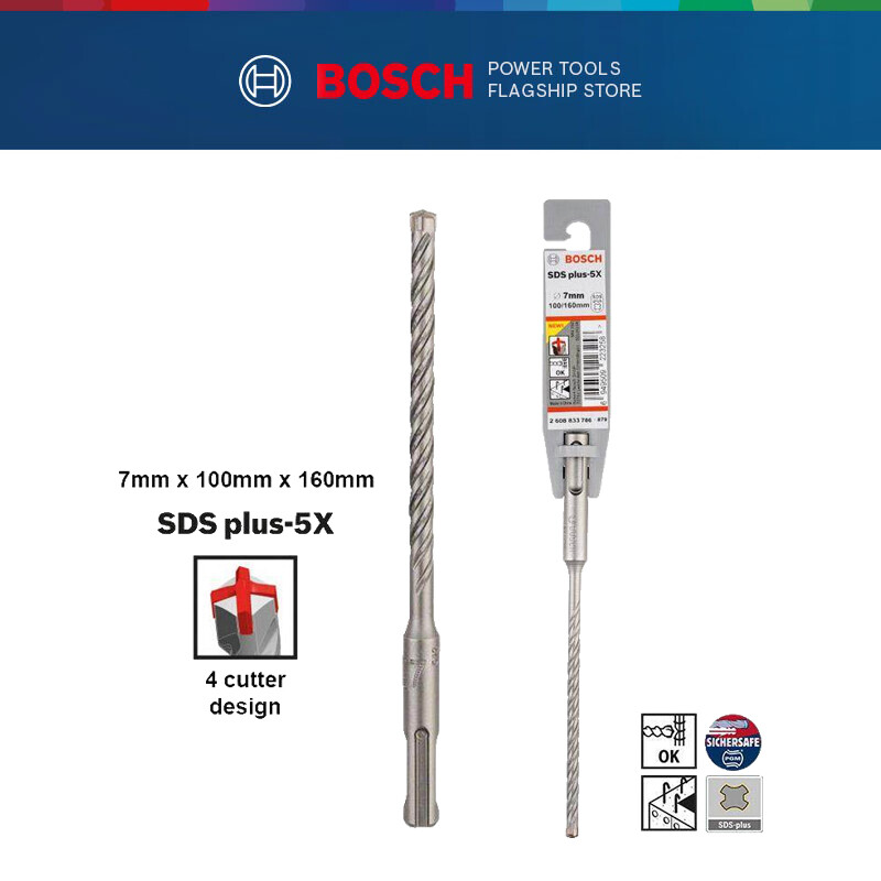 BOSCH SDS-Plus 5X Masonry & Reinforced Concrete Hammer Drill Bit (7mm x ...