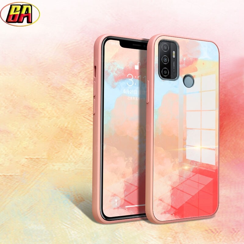 Fashion Watercolor Tempered Glass Case For OPPO A53 2020 / OPPO A33 ...