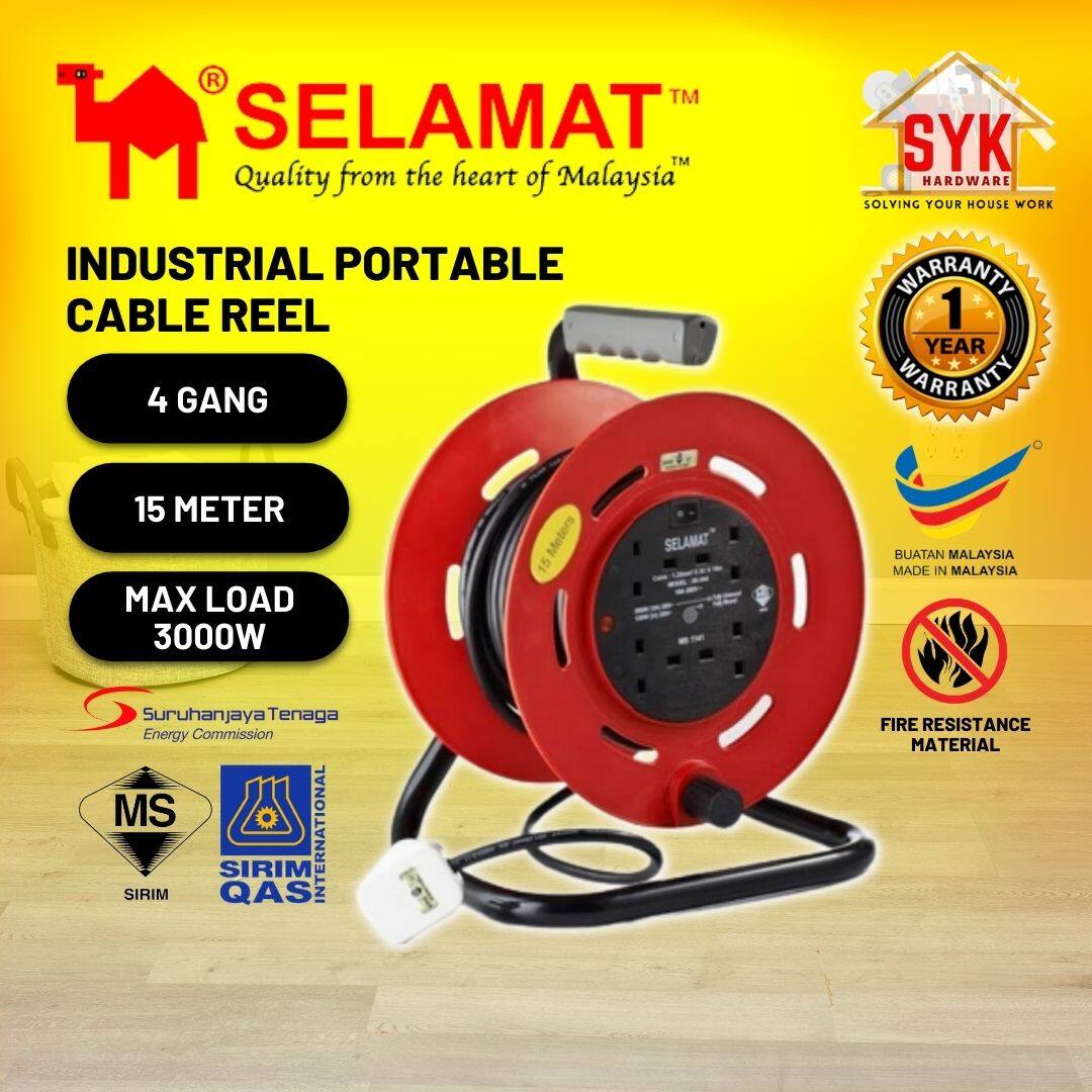 SYK SELAMAT 4 Gang 15 Meter Portable Extension Cable Reel Plug Wire ... SYK SELAMAT 4 Gang 15 Meter Portable Extension Cable Reel Plug Wire ...
