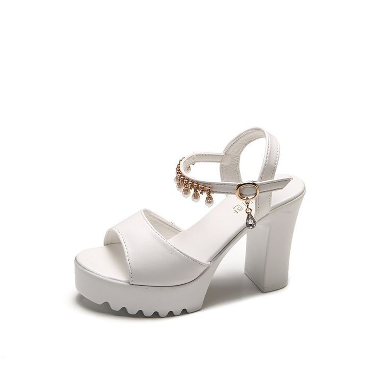 รองเท้าส้นสูงรองเท้าแตะฤดูร้อน 2020 ใหม่Chunky Heelรองเท้าปลายเปิดสีขาว ...