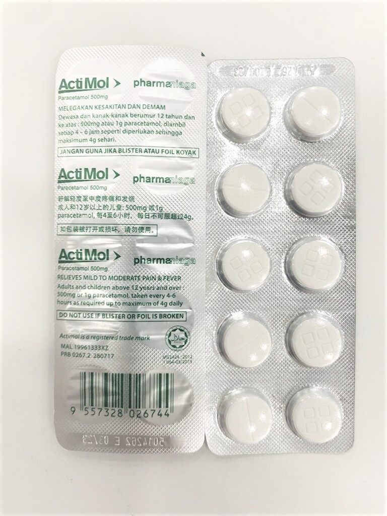 Pharmaniaga Actimol Paracetamol 500mg 1 strip (10's) EXP 8/2025 | Lazada