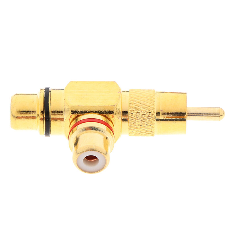 1Pcs Gold Plated 1 Male to 2 Female RCA Copper Splitter Adapter AV ...