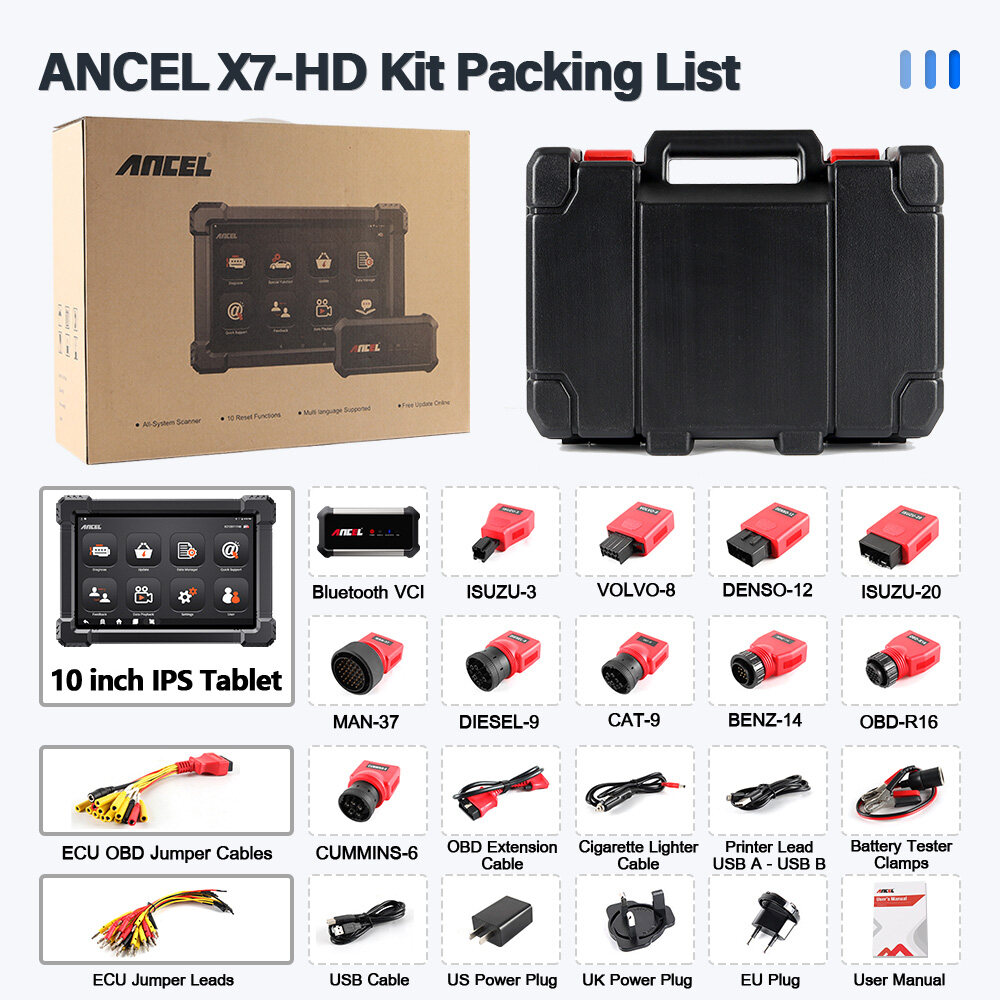 Ancel X6 HD OBD2 Scanner 24V Commercial Trucks Vehicle Diagnostic Tool ...
