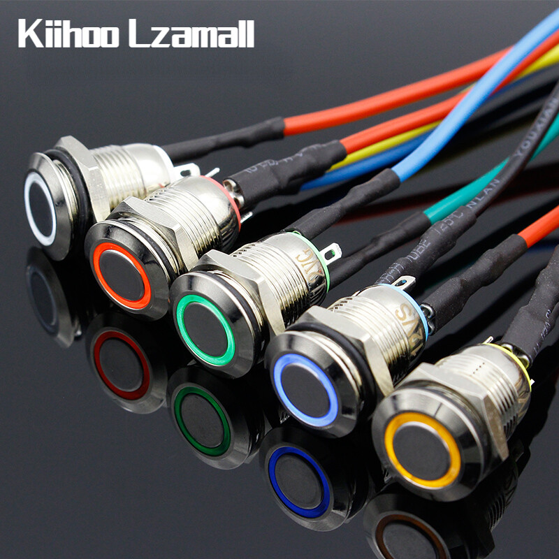 1PC 12MM with LED 3V 5V 12V 24V 220V Metal Button Switch Momentary push ...