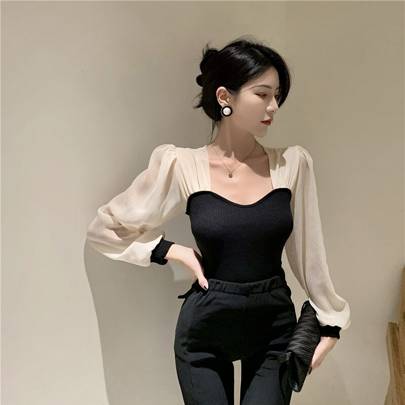 COCONI ตรวจสอบเสื้อคอตุ๊กตาผู้หญิงใหม่สไตล์เกาหลีแขนพองหลวมอเนกประสงค์ ...