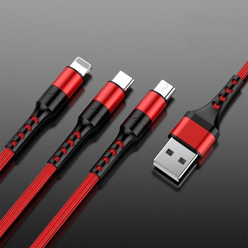 3in1 Data USB Cable for iPhone Fast Charger Charging Cable For Android ...