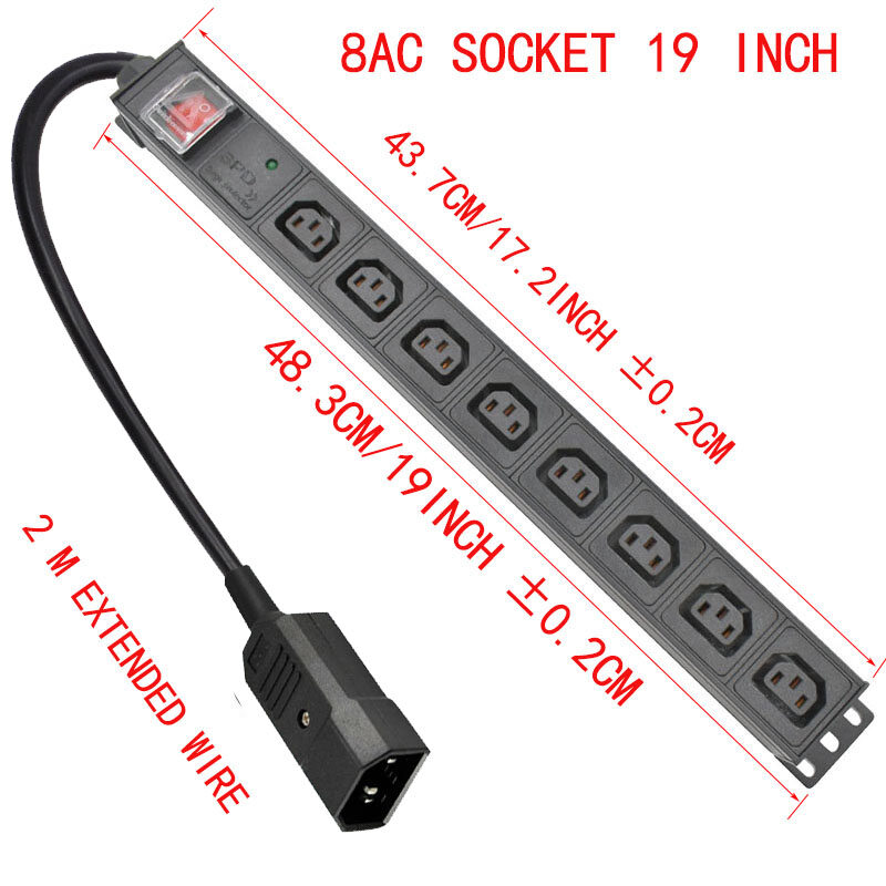 PDU POWER STRIP Surge Protector IEC C13 output Socket C14 Plug 2M ...