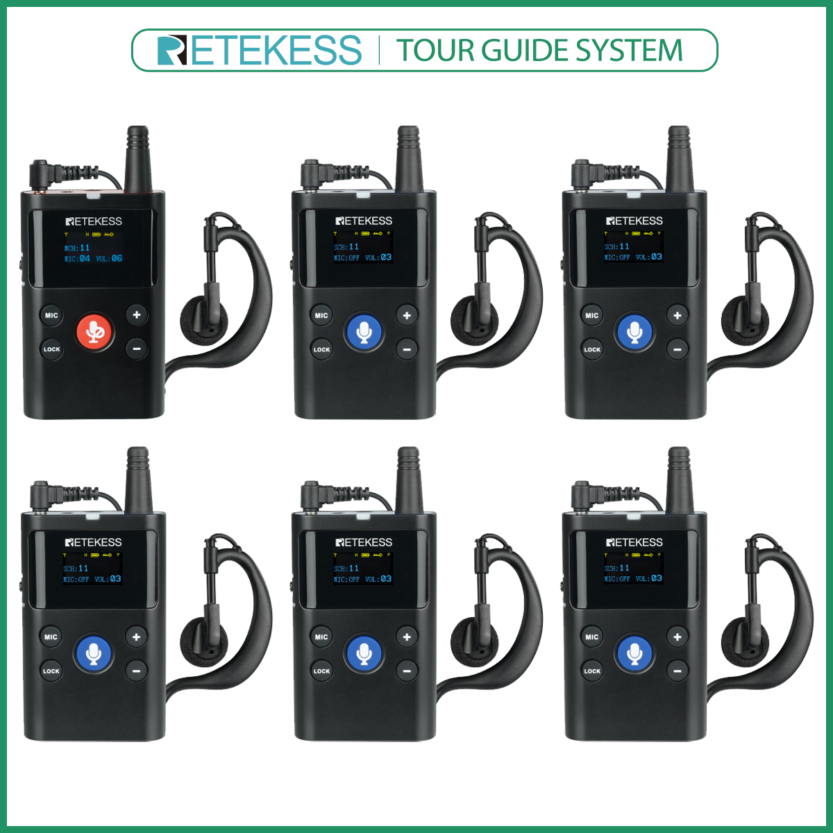 Retekess TT126 Two-way Tour Guide Audio System, Rechargeable 25/15 Channel Wireless Explanation ...